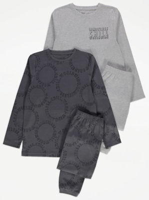 Grey Limitless Chill Long Sleeve Pyjamas 2 Pack | Kids | George at ASDA