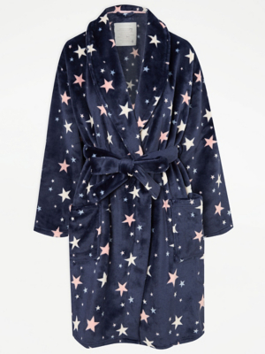 Navy Star Fleece Dressing Gown | Lingerie | George at ASDA