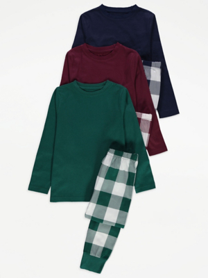Checked Long Sleeve Pyjamas 3 Pack | Kids | George at ASDA