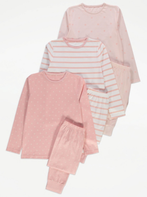 Pink Spot and Stripe Long Sleeve Pyjamas 3 Pack | Kids | George at ASDA