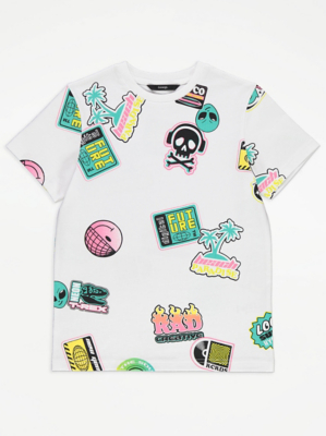 White Beach Skull Sticker Print T-Shirt | Kids | George at ASDA