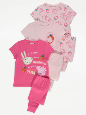 Peppa Pig Pink Strawberry Friends Pyjamas 3 Pack | Kids | George at ASDA