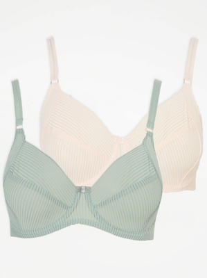 Mesh Stripe Non Padded Full Cup Minimiser Bras 2 Pack | Lingerie ...