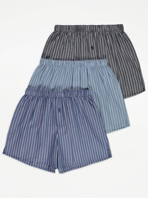 Blue Striped Woven Boxers 3 Pack | Men | George at ASDA