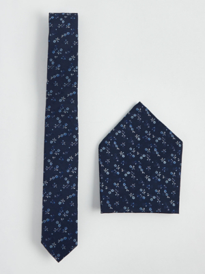 Navy Floral Slim Fit Tie and Pocket Square Set | Men | George at ASDA