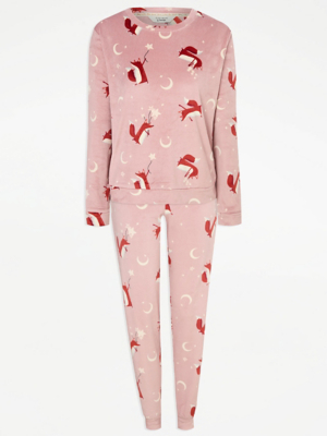 Pink Night Fox Soft Fleece Long Sleeve Pyjamas | Lingerie | George at ASDA