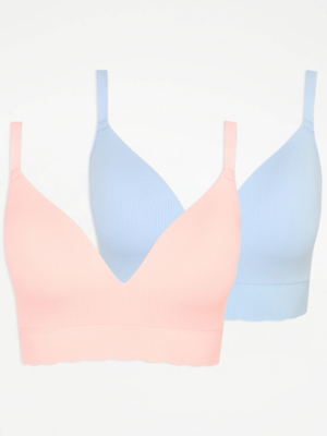 Coral/Light Blue DD+ Ribbed Seam Free Bra 2 Pack | Lingerie | George at ...