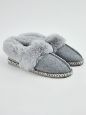 Brown Animal Faux Fur Lined Full Back Moccasin Slippers | Lingerie ...