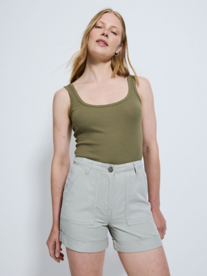 Khaki Ribbed Square Neck Vest | Women | George at ASDA