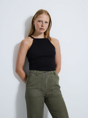 Black Ribbed Square Neck Vest | Women | George at ASDA