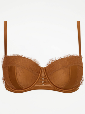 Entice Ochre Lace Satin Padded Balcony Bra | Lingerie | George at ASDA