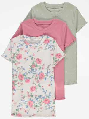 Floral Spotty Ribbed Lettuce Edge Tops 3 Pack | Kids | George at ASDA