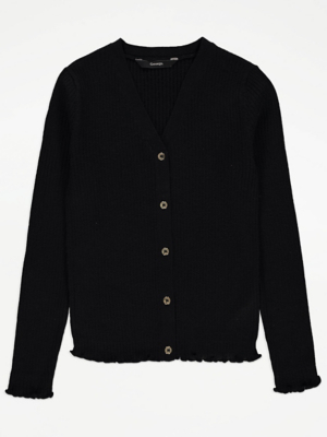 Black Ribbed Lettuce Edge Cardigan | Kids | George at ASDA