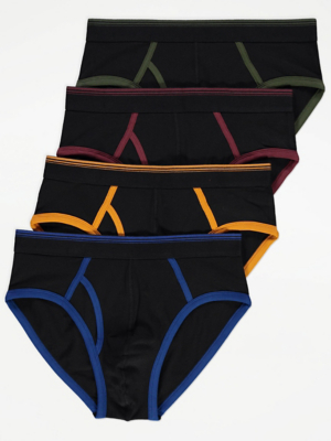 Black Contrast Trim Briefs 4 Pack | Men | George at ASDA