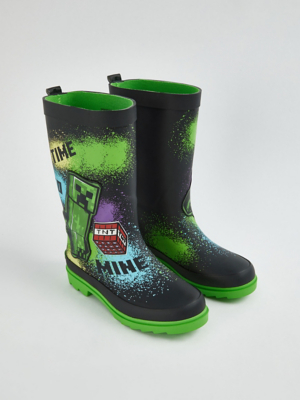 Minecraft Green Paint Splatter Wellington Boots | Kids | George at ASDA