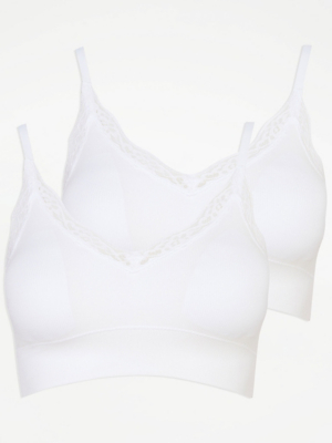 White Lace Trim V Neck Soft and Comfy Seam Free Bras 2 Pack | Lingerie ...