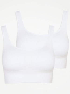White Ribbed Seam Free Comfy Bras 2 Pack | Lingerie | George at ASDA