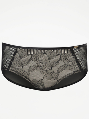 Entice Black Leaf Lace Short Knickers | Lingerie | George at ASDA