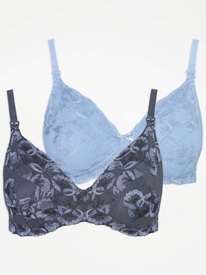 Navy/Light Blue Maternity Embroidered Nursing Non Padded Bras 2Pack ...