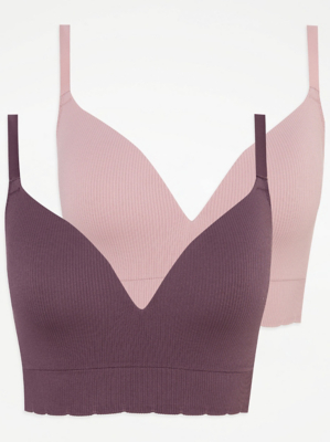 Dark Purple/Light Pink DD+ Soft Comfort Ribbed Seam Free Bra 2 Pack ...