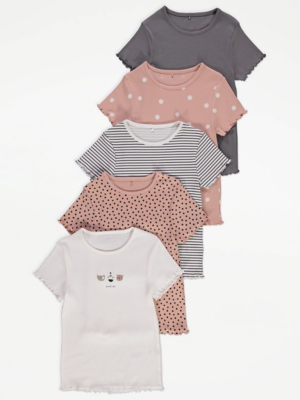 Spotty Animal Ribbed Lettuce Edge T-Shirt 5 Pack | Kids | George at ASDA