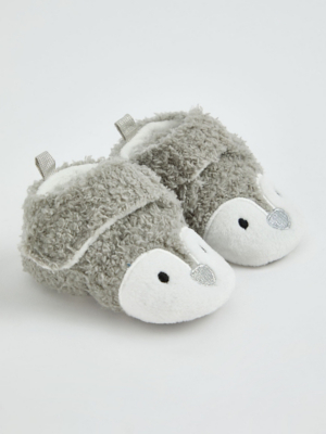 Christmas Grey Fluffy Penguin Cupsole Slippers | Baby | George at ASDA