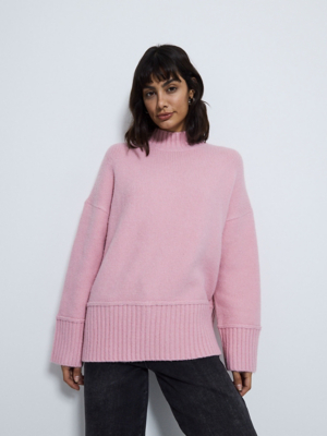 Pink Funnel Neck Chunky Ribbed Longline Knitted Jumper | Women | George ...