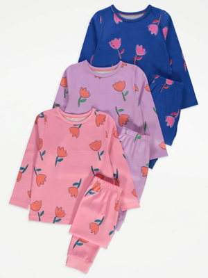 Bright Tulip Long Sleeve Pyjamas 3 Pack | Kids | George at ASDA