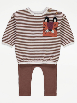 Brown Striped Tiger Pocket Sweatshirt and Leggings Outfit | Baby ...