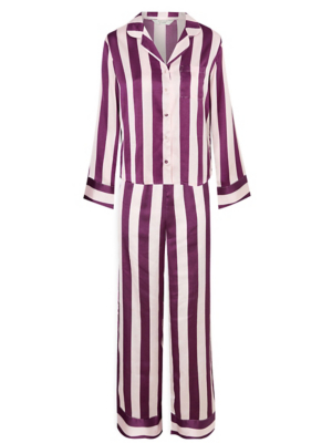 Purple Striped Satin Long Sleeve Shirt Pyjamas | Lingerie | George at ASDA