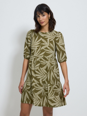 Khaki Bow Back Palm Leaf Cheesecloth Mini Dress | Women | George at ASDA