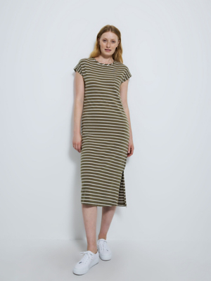 Khaki Stripe Pocket Midi T-Shirt Dress | Women | George at ASDA