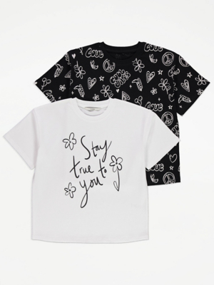 Peace Floral Slogan T-Shirts 2 Pack | Kids | George at ASDA