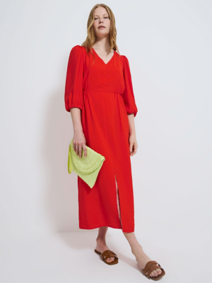 Red Shirred Midi Dress | Women | George at ASDA