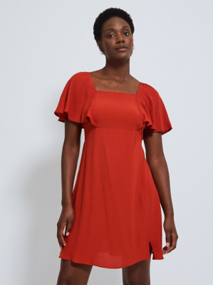 Rust Flutter Sleeve Tie Back Mini Tea Dress | Women | George at ASDA