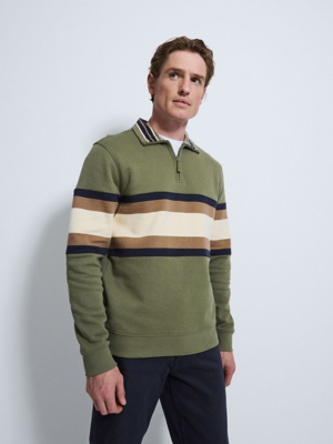 Khaki Striped Quarter Zip Jumper | Men | George at ASDA