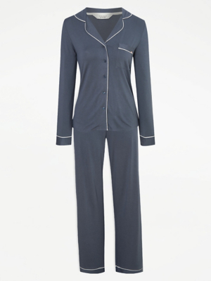 Slate Blue Soft Long Sleeve Shirt Pyjamas | Lingerie | George at ASDA