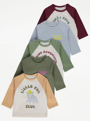 Raglan Little Cub Club Long Sleeve Tops 5 Pack | Baby | George at ASDA