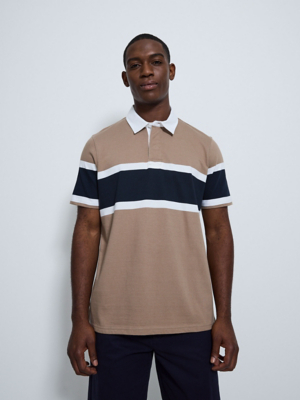 Mocha Stripe Short Sleeve Rugby Shirt | Men | George at ASDA