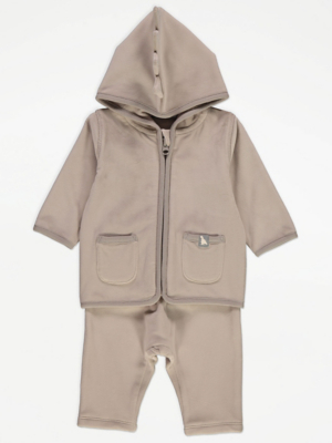Mocha Dinosaur Fleece Zip Through Hoodie and Trousers Set | Baby ...