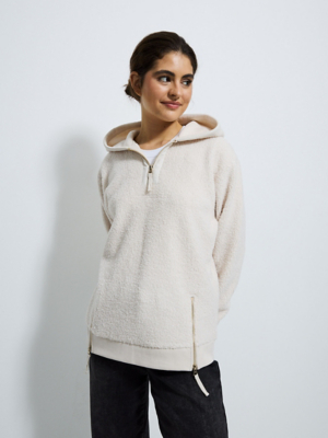 Cream Borg Fleece Quarter Zip Hoodie | Women | George at ASDA