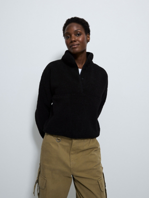 Black Borg Fleece Quarter Button Up Jumper | Women | George at ASDA