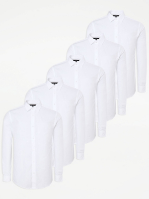 Regular Fit White Long Sleeve Formal Shirts 5 Pack | Men | George at ASDA