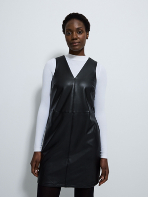 Faux Leather V Neck Pinafore Mini Dress | Women | George at ASDA
