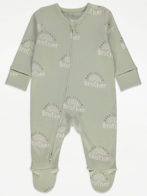 Sage Green Best Little Brother Slogan Sleepsuit | Baby | George at ASDA