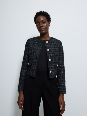 Black Boucle Button Front Short Jacket | Women | George at ASDA