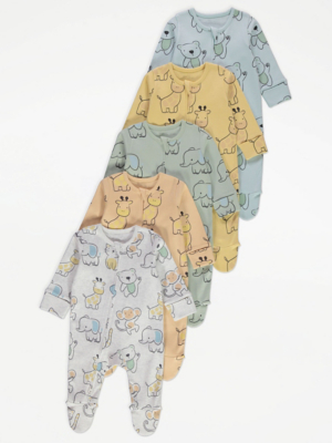 Animal 2 Way Zip Fasten Sleepsuits 5 Pack | Baby | George at ASDA