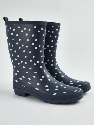 Navy Polka Dot Wellington Boots | Women | George at ASDA