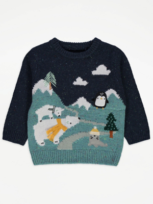Christmas Navy Bobble Winter Scene Knitted Jumper | Kids | George at ASDA
