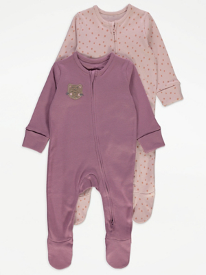 Animal Spot 2 Way Zip Fasten Sleepsuits 2 Pack | Baby | George at ASDA